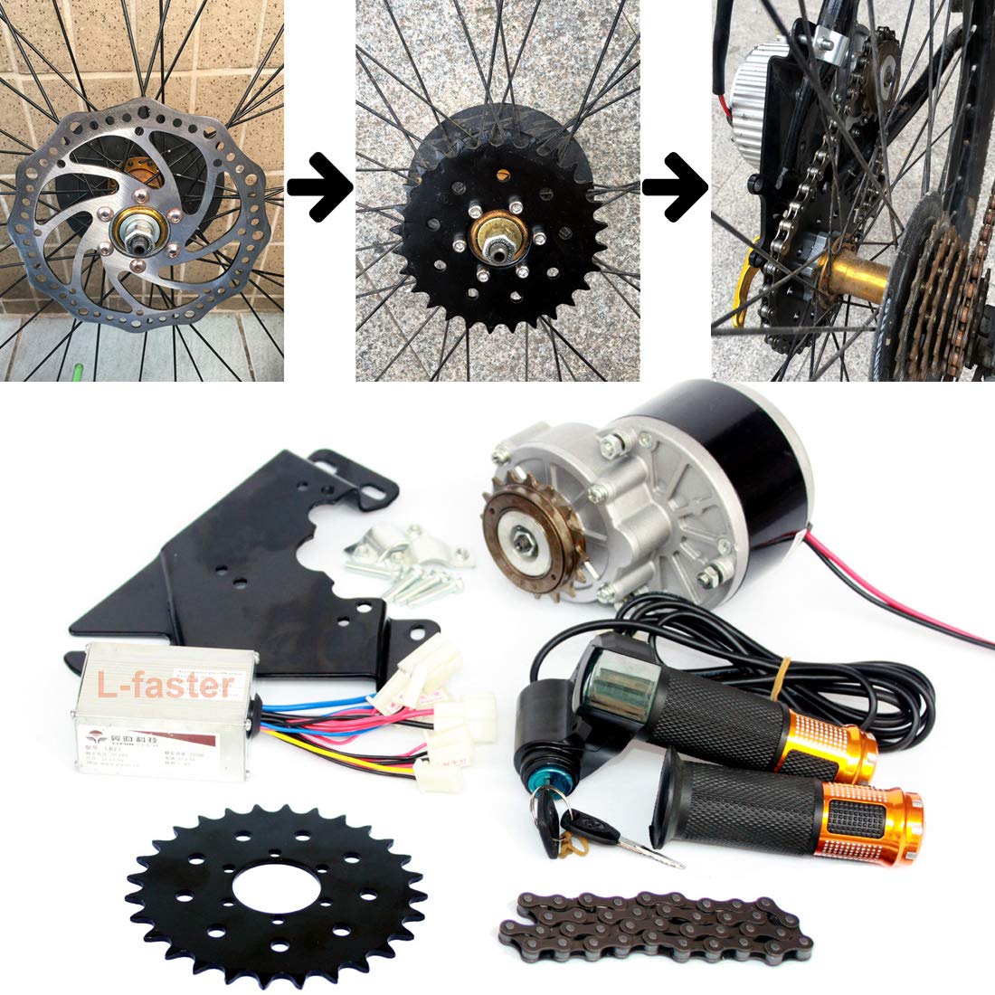 L-faster 24V250W Bike Left Side Drive Motor Kit Mountain Bicycle Conversion Kit Customized Motor Kit for Suspended Bike (36V Twist kit)