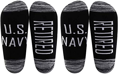 LEVLO Navy Retirement Gift US Navy Retired Socks Military Gift for Husband Father Veteran Gift (2 Pairs/Set- Ankle -1)