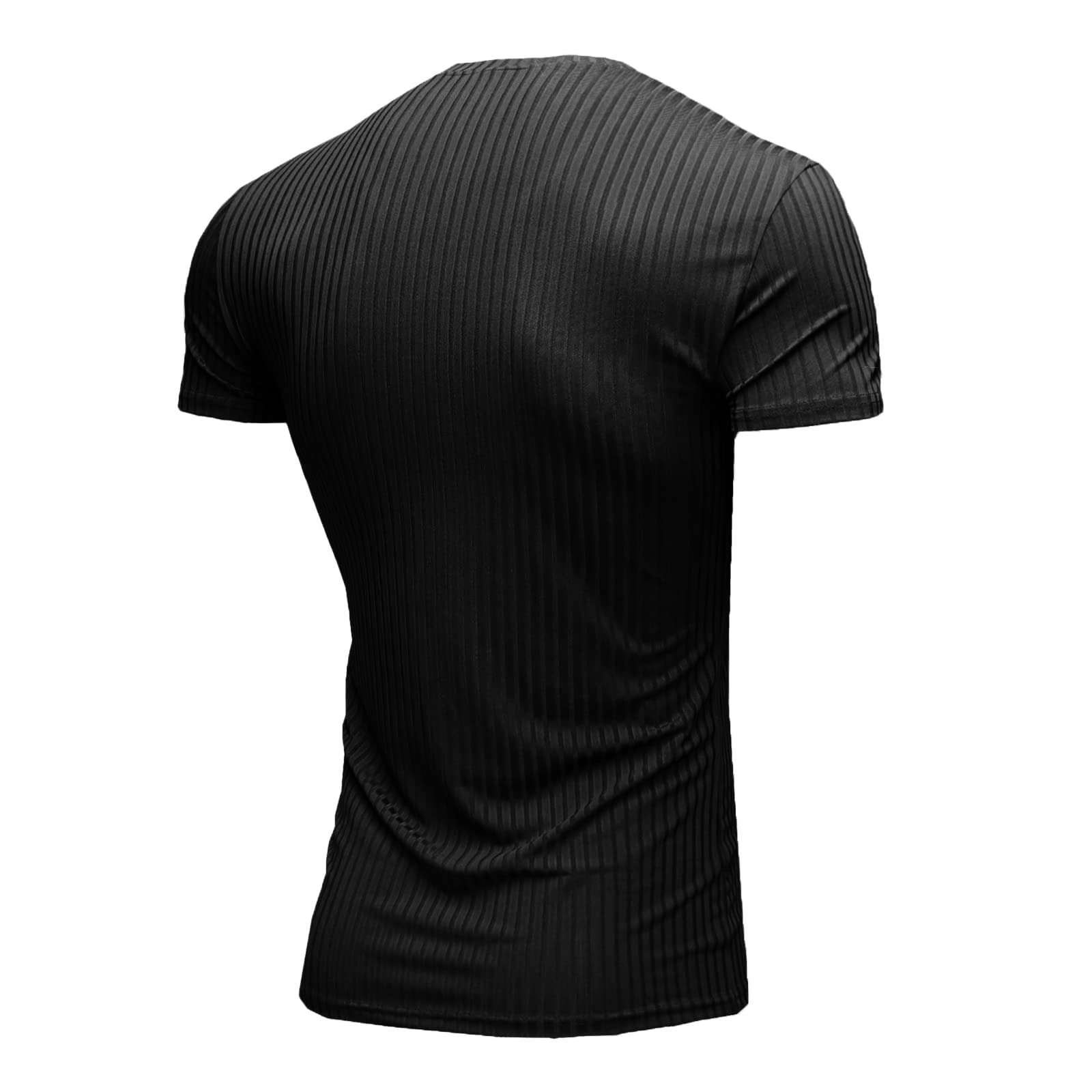 PEVOSU Muscle V-Neck Short Sleeve T Shirts for Men Stretch Slim Fit Workout Fashion Tee Black