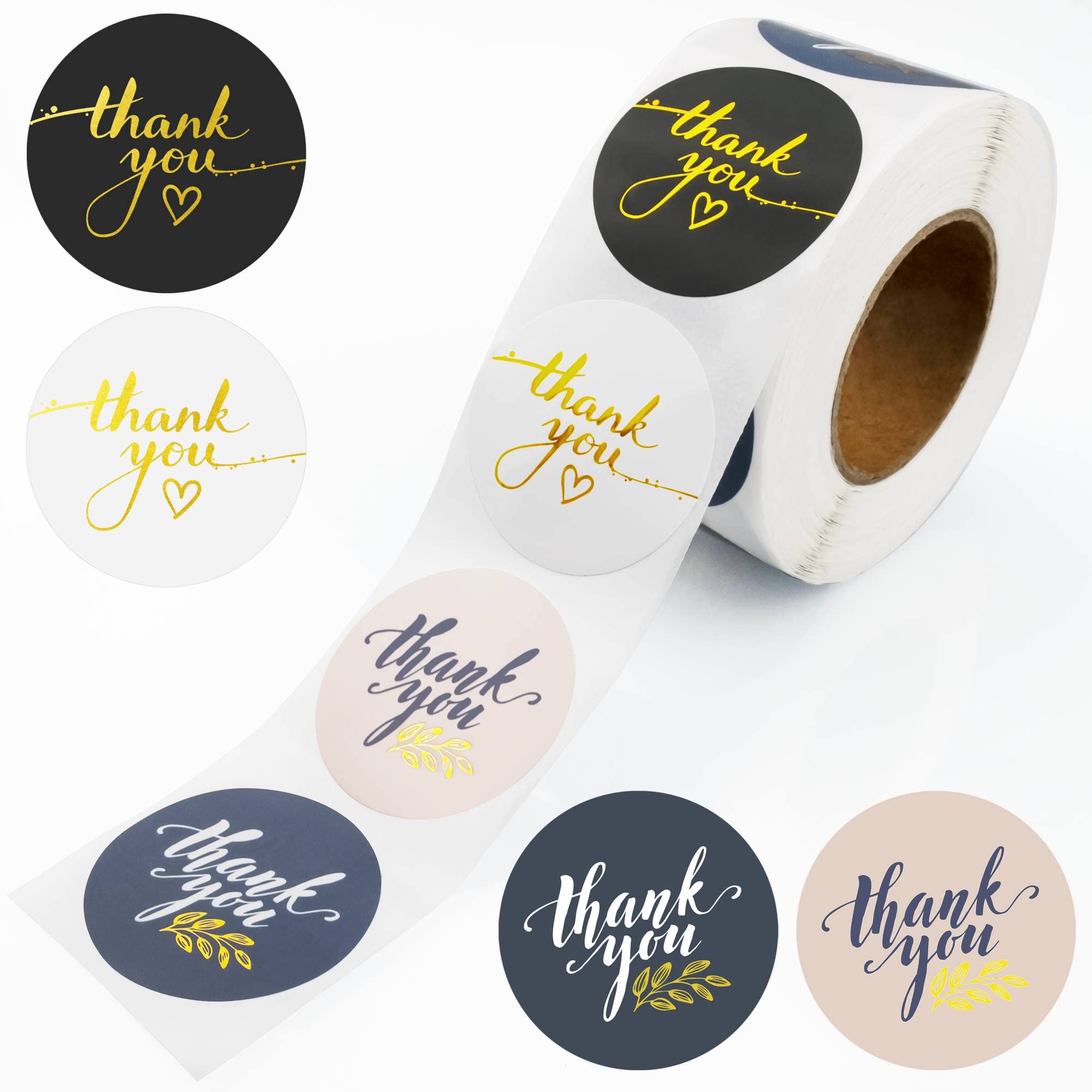 Thank You Stickers Roll - 500 Pcs 1.5 Inch 4 Patterns Hot Stamping Thank You Sticker Labels for Envelope Seals, Gift Packing, and Business