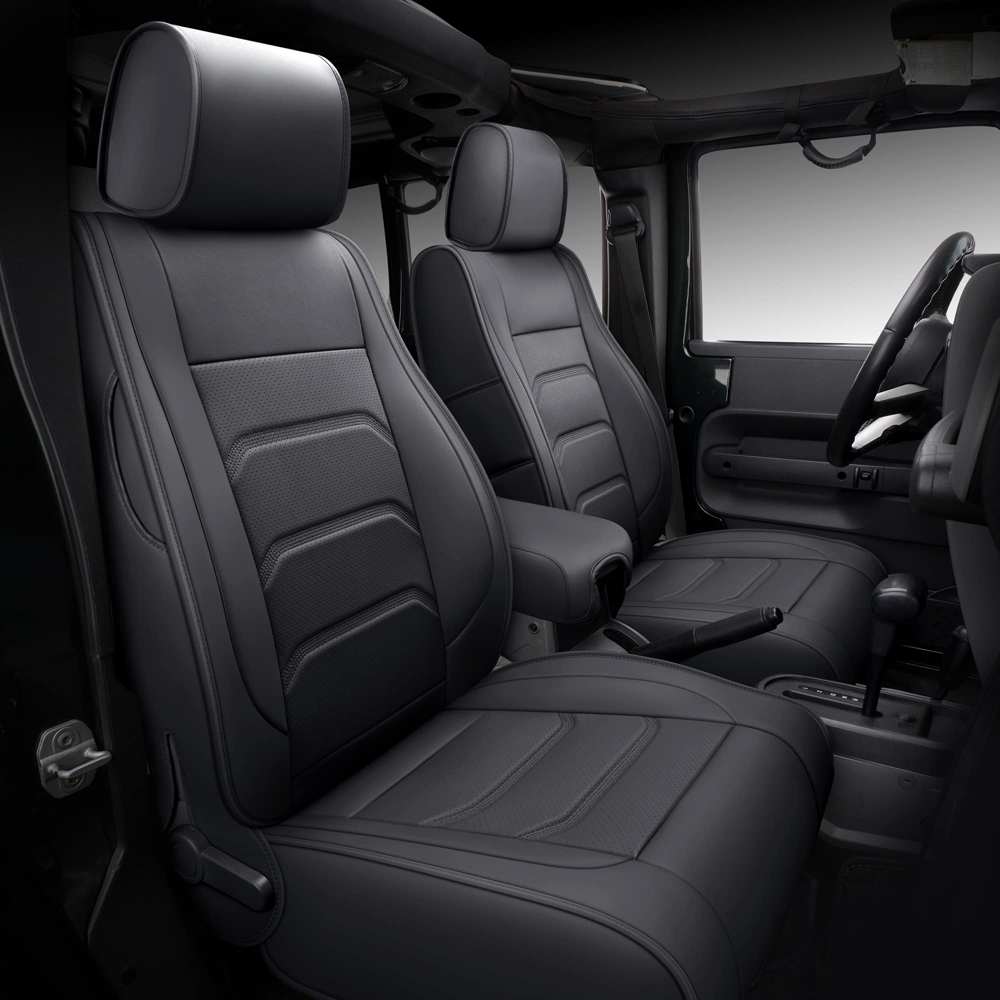 NS YOLO 2007-2017 Wrangler JK Custom Leather Seat Covers (2007-2010 Wrangler 4-Door, Black)