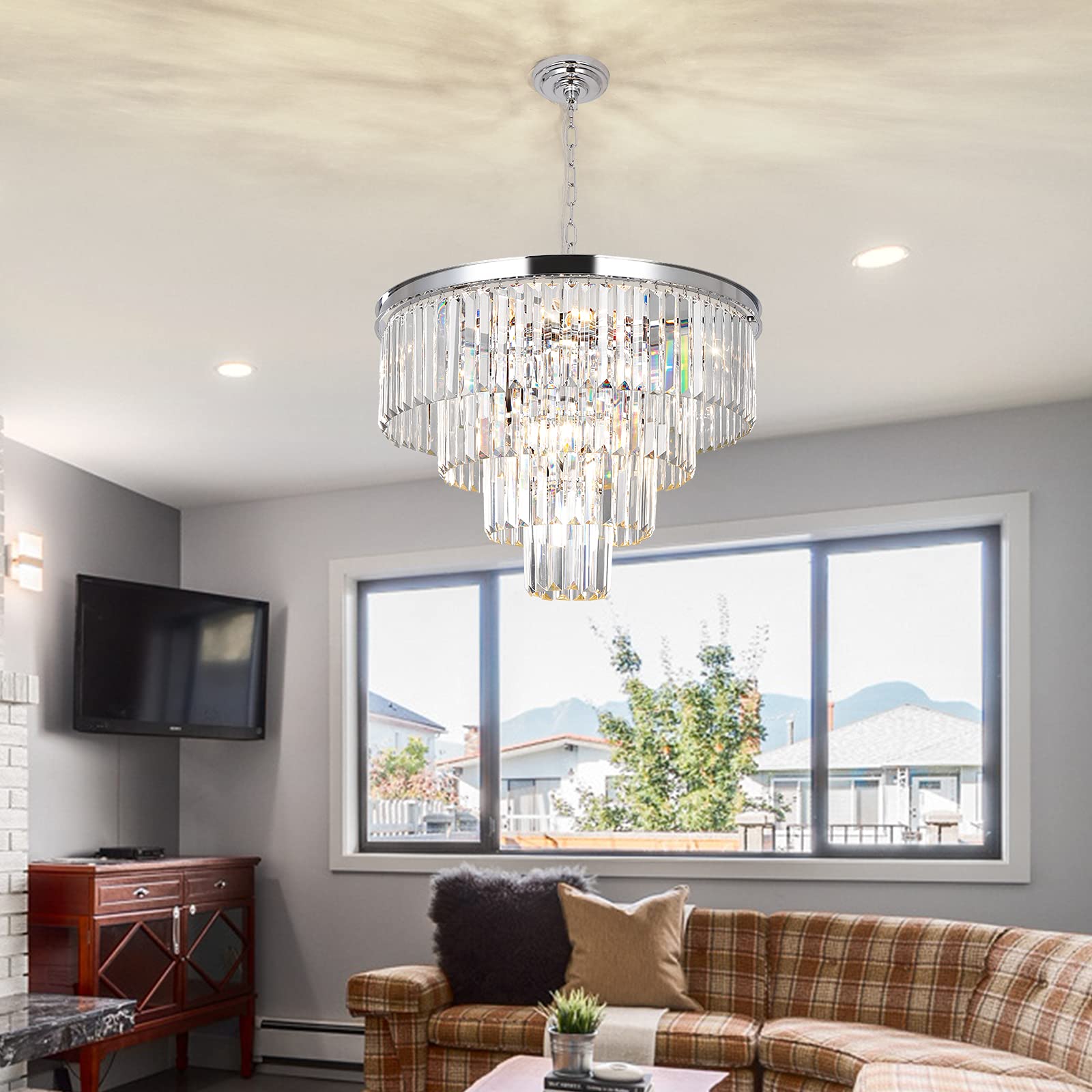 MarkDee Modern Chandeliers Crystal with Light, 11 Lights Chrome Crystal Chanderlier Lighting, 4-Tier Pendant Lights for Dining Room Living Room (23.62inch)…