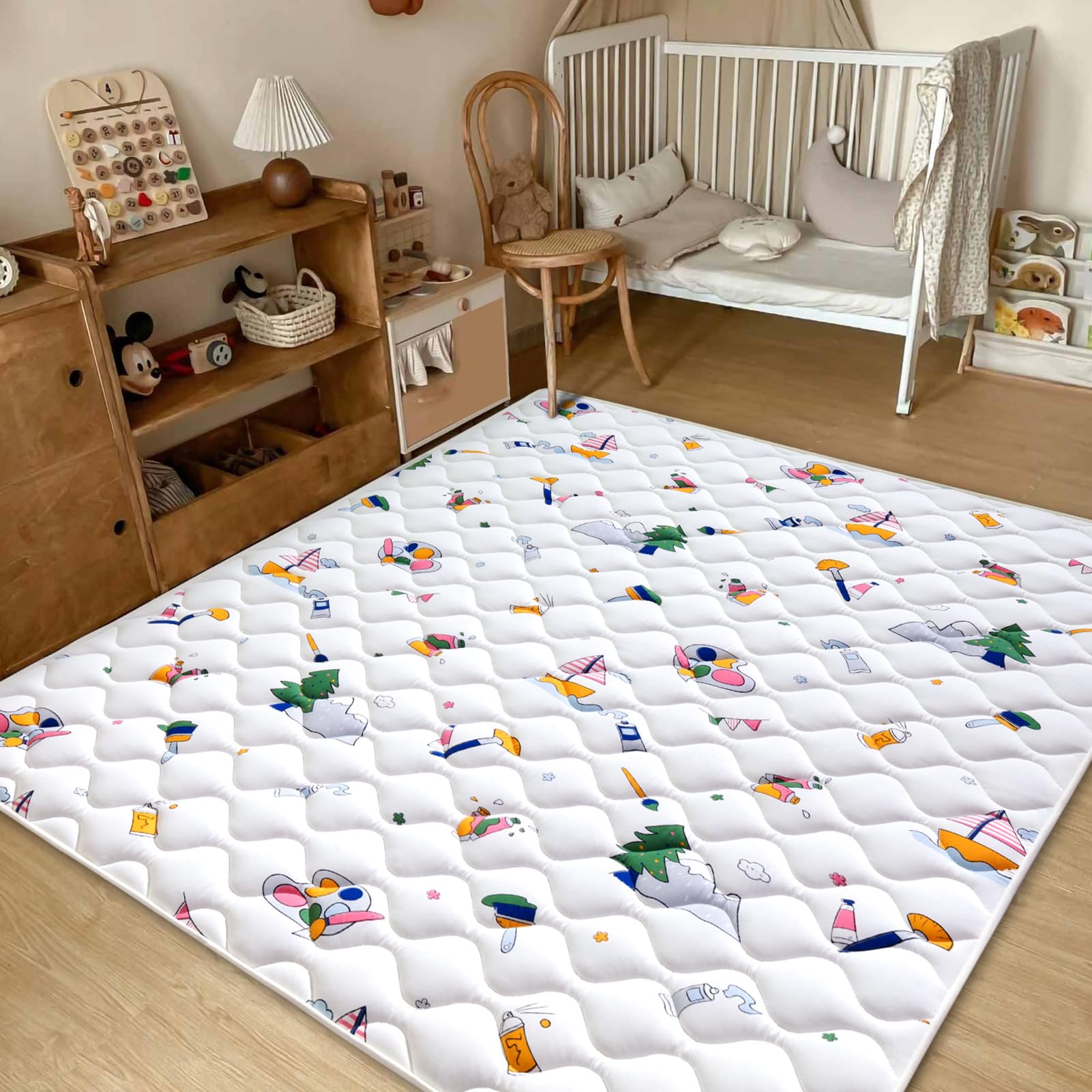 Vibe bear Baby Play Mat 79" X 71", Thicker Foam One-Piece Crawling Mat, Extra Large Anti- Slip Crawling Mat Activity Playmats for Babies,Toddlers, Infants, Play & Tummy Time