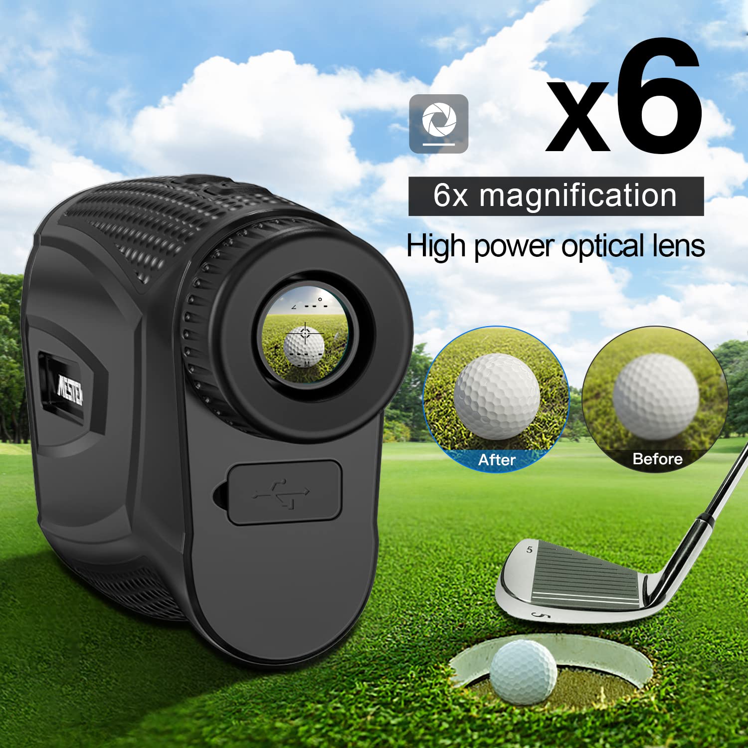 MESTEK Golf/Hunting Rangefinder 660 Yards Slope Laser Range Finder with 6X Magnification, Flag Pole Locking Vibration Rangefinder, Distance Speed Angle Measuring, Accurate & Clear Reading for Golfers