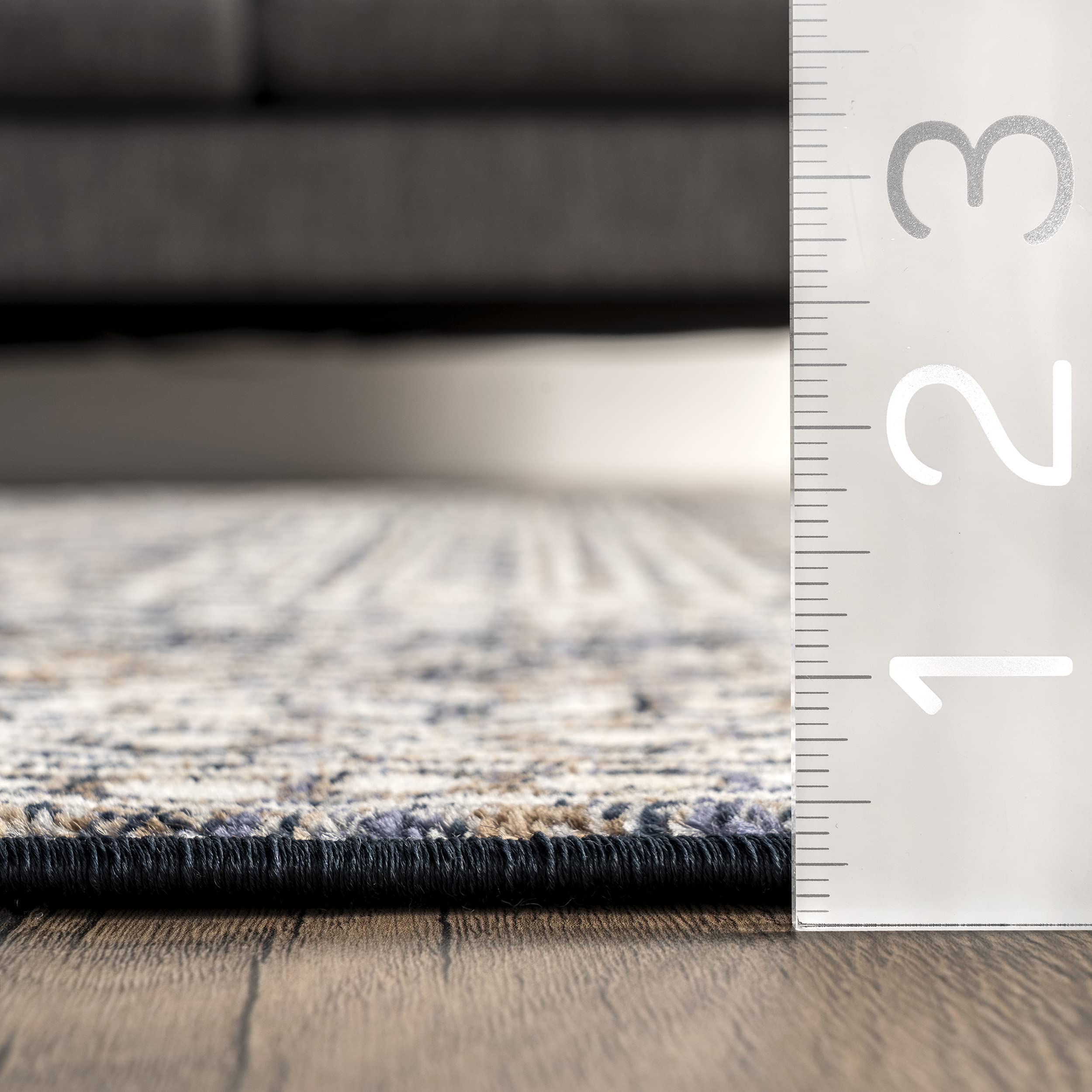 nuLOOM Fringed Performance Indoor Area Rug, Power Loomed, Easy Clean, Durable, Non-Shed, 8' x 10', Natalie Grey