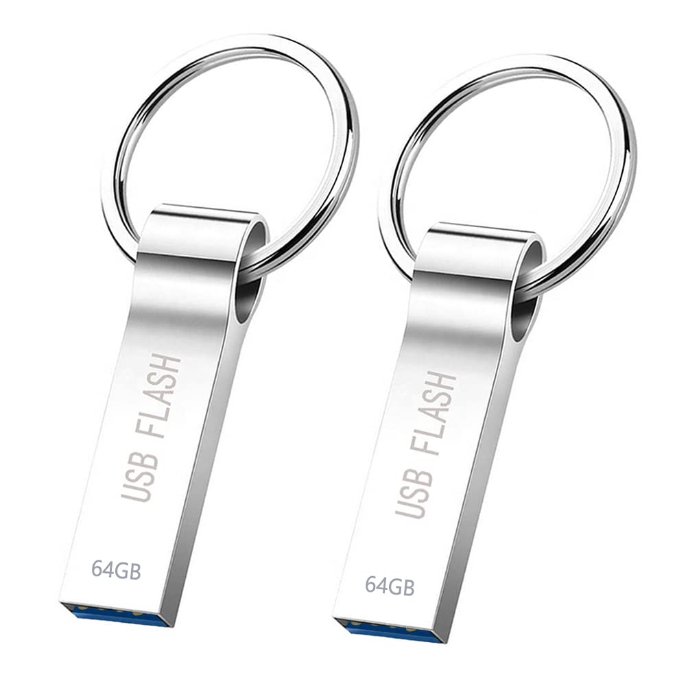 USB Flash Drive 64GB Thumb Drive 2 Pack USB Stick USB 2.0 Waterproof High Speed Metal Memory Stick with Keychain for PC/Computer Storage and Backup