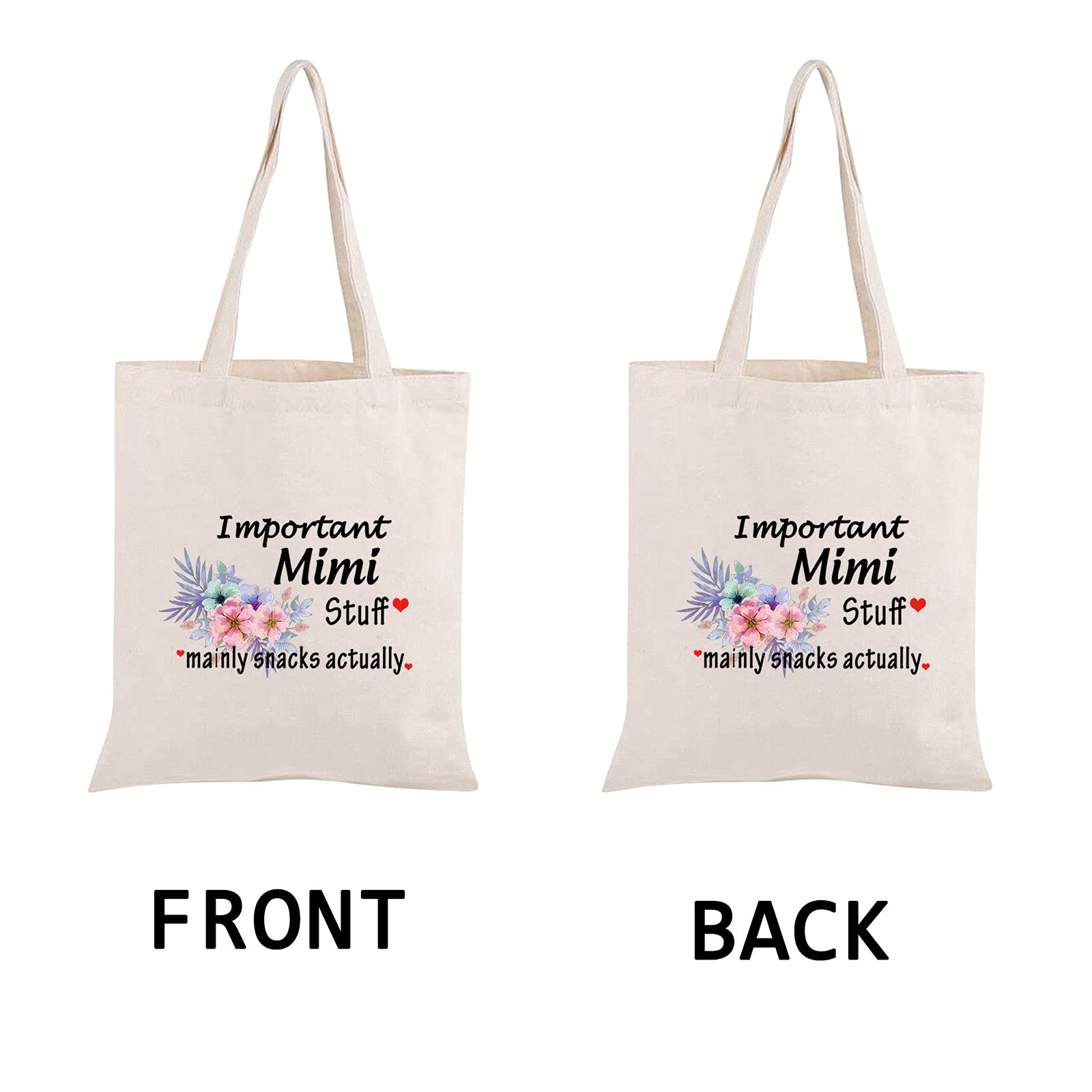 PWHAOO Mimi Tote Bag Gift Important Mimi Stuff Mainly Snacks Actually Tote Bag Mother's Day Gift (Mimi Stuff TB)