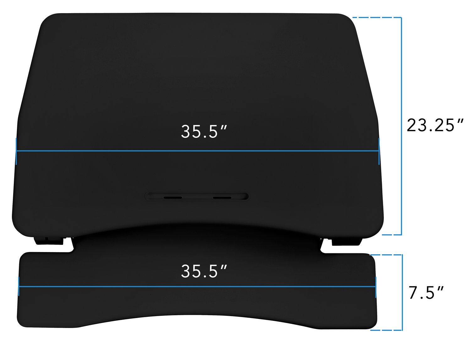 Mount-It! Height Adjustable Standing Desk Converter | 35β Wide Desktop | Sit-Stand Desk with Gas Spring Handle | Stand Up Computer Workstation Fits Dual Monitors | Black (MI-7955)