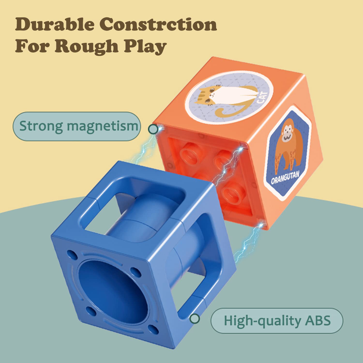 Qizfun Marble Run Magnetic Stacking Blocks, STEM Magnet Building Toy Set Includes 2 Cute Dolls for Imaginative Play, Preschool Education Toy for 3-7 Year Old Boys & Girls (Classic Edition/52 Pcs)