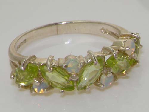LetsBuyGold 925 Sterling Silver Natural Peridot & Opal Womens Wedding Ring - Size 10.5