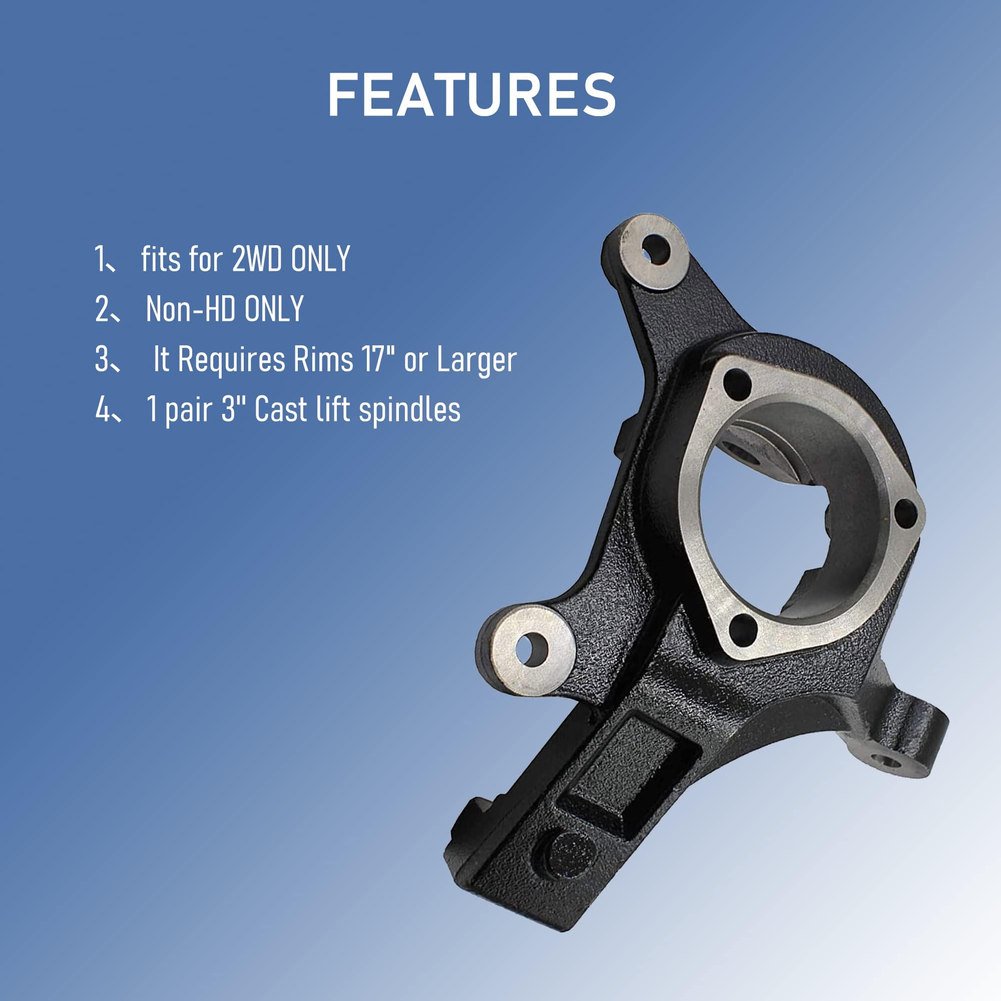 Mid Valley - Suspension Level Kit 3" Lift Spindles Knuckles Pair For Chevy GMC Silverado Sierra Yukon 1500 1999-2006 1500 2WD Pickup SUV