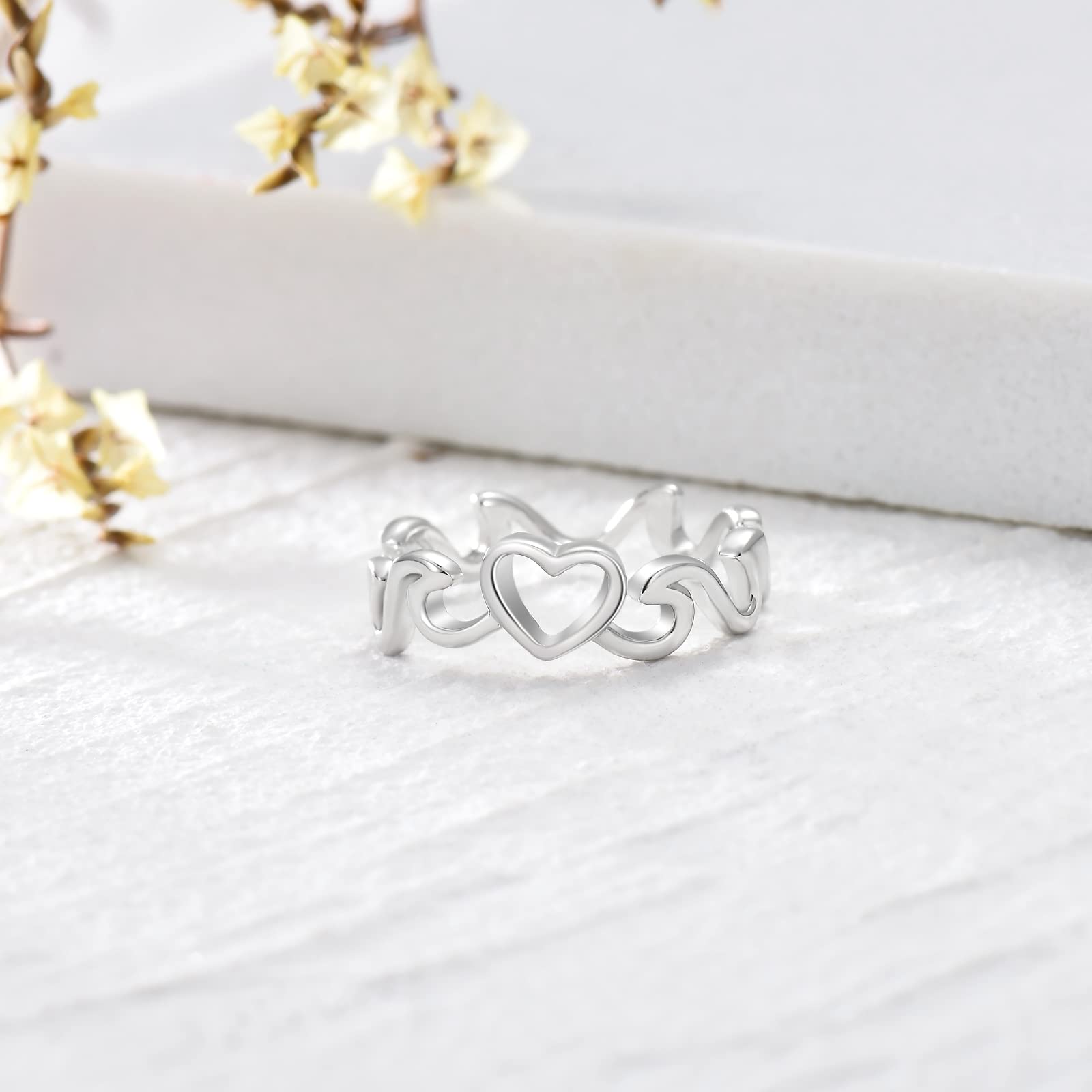 PROESS Wave Love Ring Sterling Silver Beach Ocean Rings for Women Teen Girls,size7/8/9 (size 9)