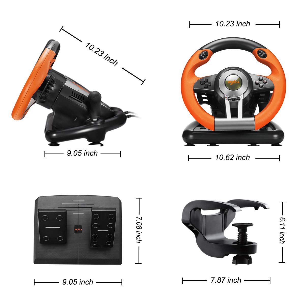PXN V3IIBK PC Racing Wheel Game Steering Wheel, Used - Like New Driving Wheel Volante PC 180 Degree Racing with Pedal for Windows PC, PS3, PS4(orange02)