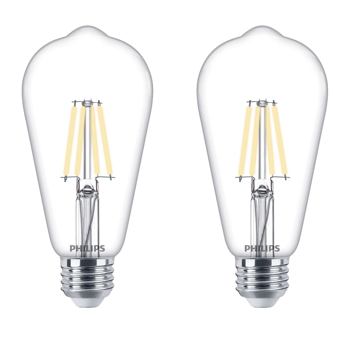 PHILIPS LED Vintage Flicker-Free Clear Straight ST19 Dimmable, Eyecomfort Technology, 400 Lumen, Soft White(2700K), 4.4W=40W, Title 20 Certified, E26 Base, 2-Pack, (564856)