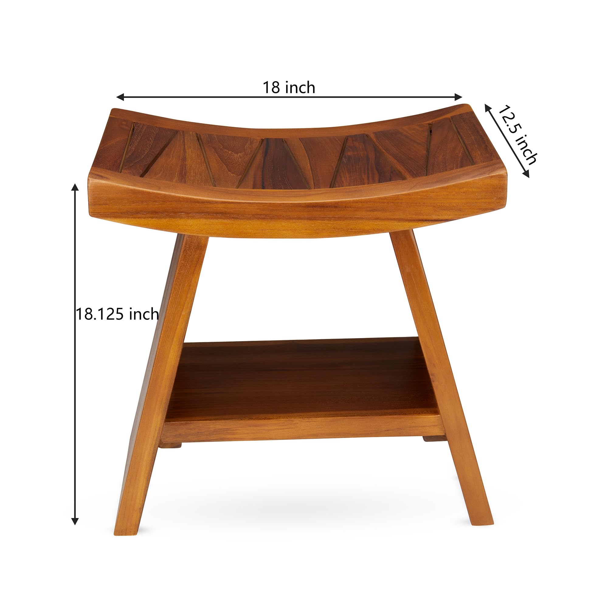 TeakCraft Teak Shower Stool with Shelf β Water Resistant, Non-Slip Premium Indonesian Teak Wood Bath Seat Bench for Shower β Fully Assembled Wood Spa Bath Organizer Seat with Leveling Feet, The Randi