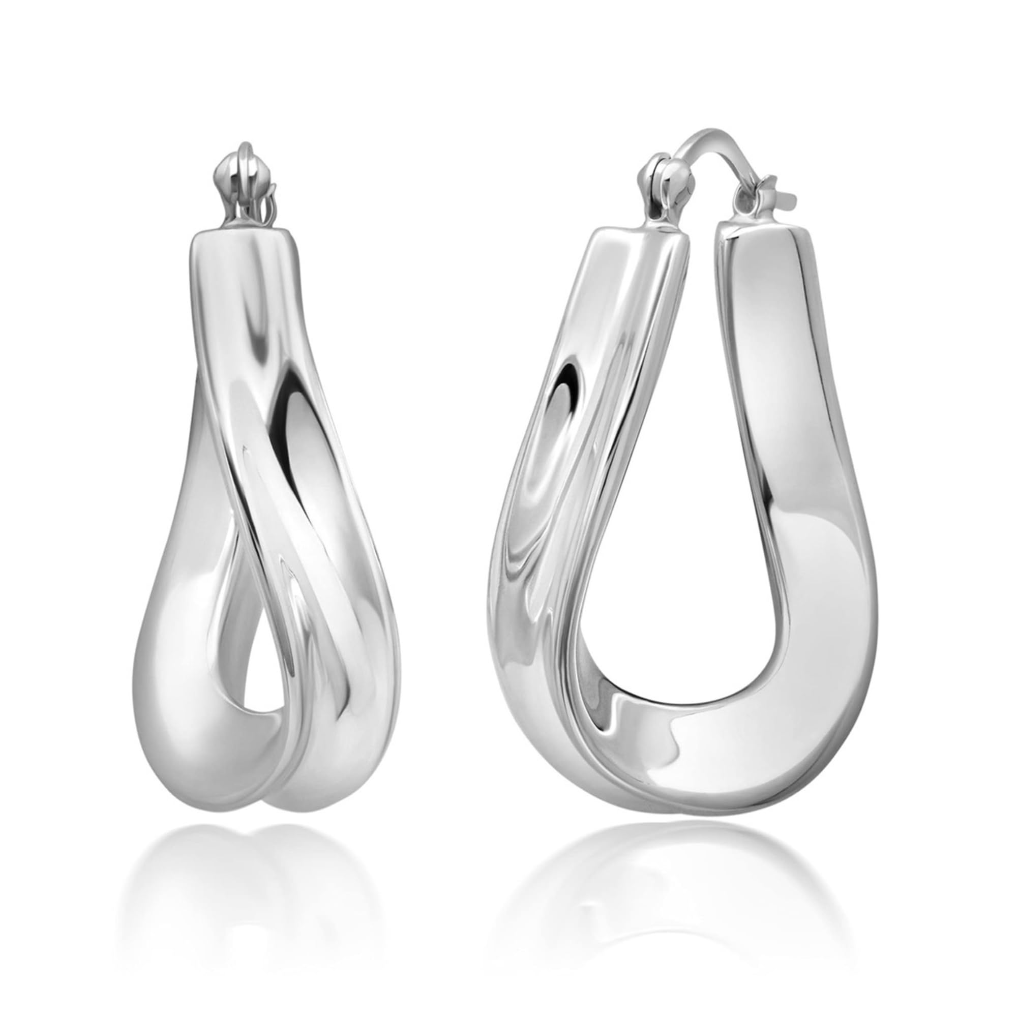 MAX + STONE 925 Sterling Silver Hoop Earrings for Women | Lightweight Hammered Finish Chunky Oval Thick