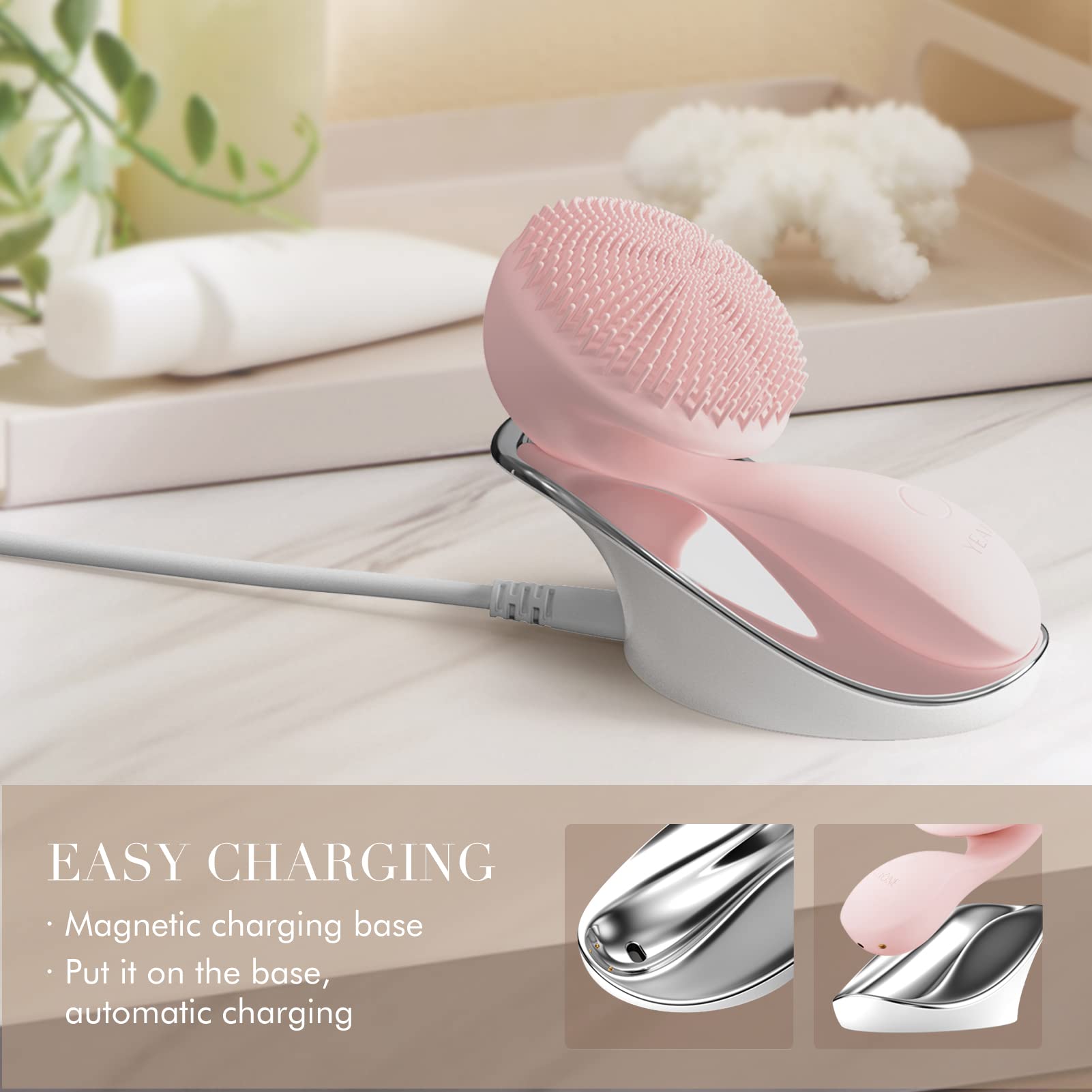 YEAHONE Facial Cleansing Brush,Electric Silicone Face Scrubber for Deep Cleaning and Exfoliating,Gentle Vibrating and Massage,Mini Sonic Skin Exfoliator Tool