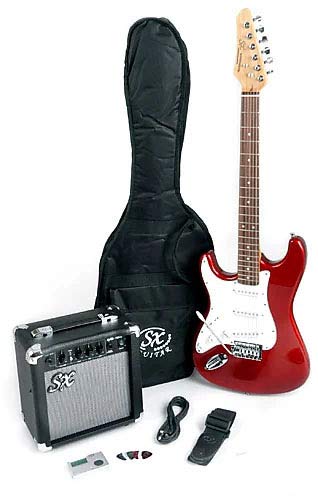 Left Handed 3/4 Size (36 inch) Beginner Electric Guitar Package with Amp, Strap & Bag SX RST 3/4 LH CAR Red