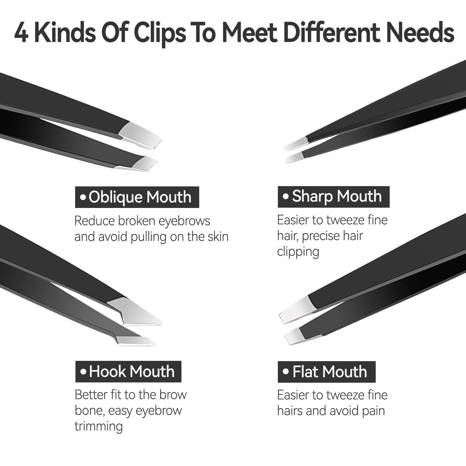 Tweezers Set 4-Piece Stainless Steel Tweezers for Women and Men
