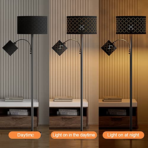 oachnat Modern Floor Lamp - Two Lampholders Light,Stable Base Quality lampshade and Independent Toggl Switch Lamp for Living Room and Bedroom,Bulb Included (Black)