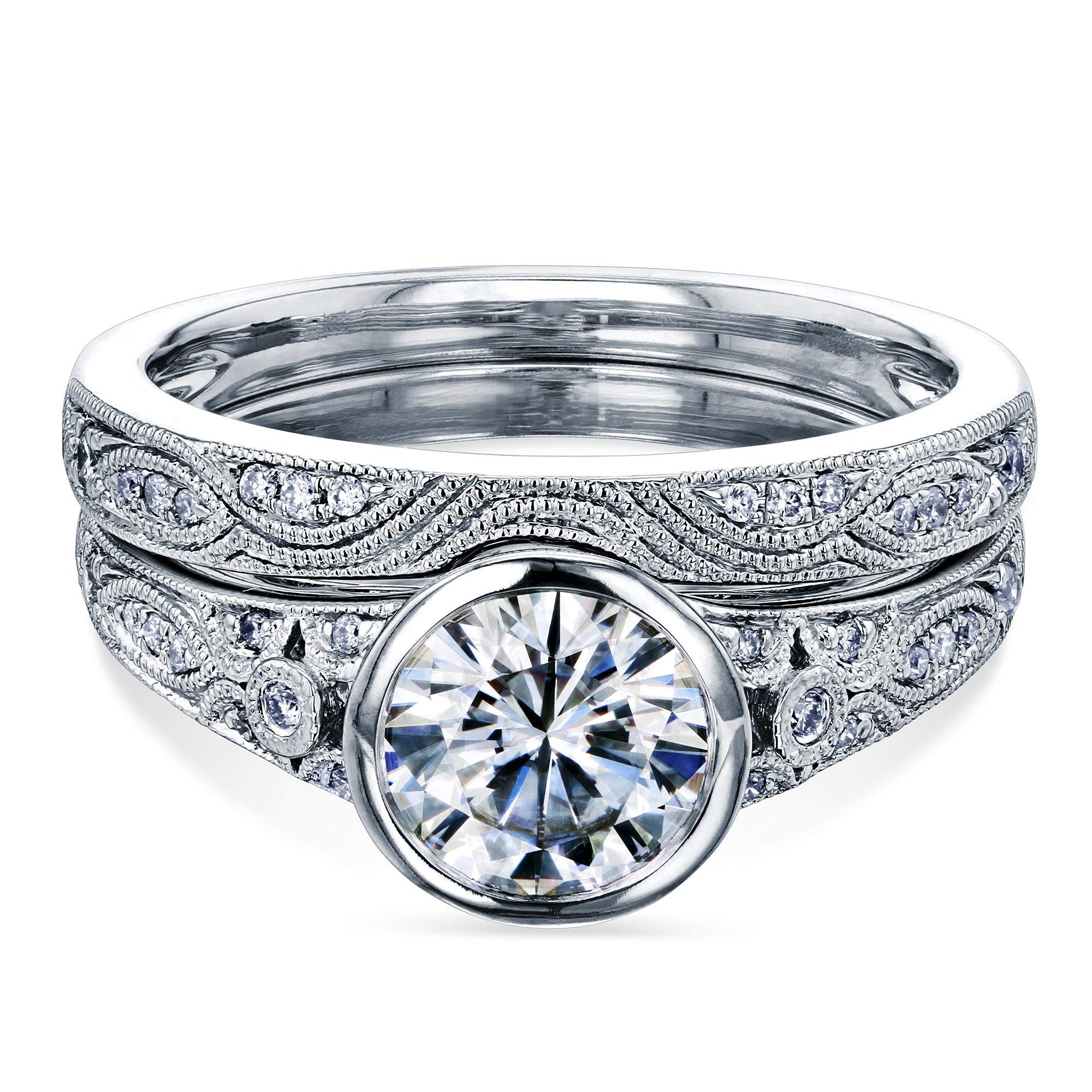 Kobelli Bezel Moissanite Low Setting Vintage Style Bridal Set - 5.5 / Forever One D-E-F