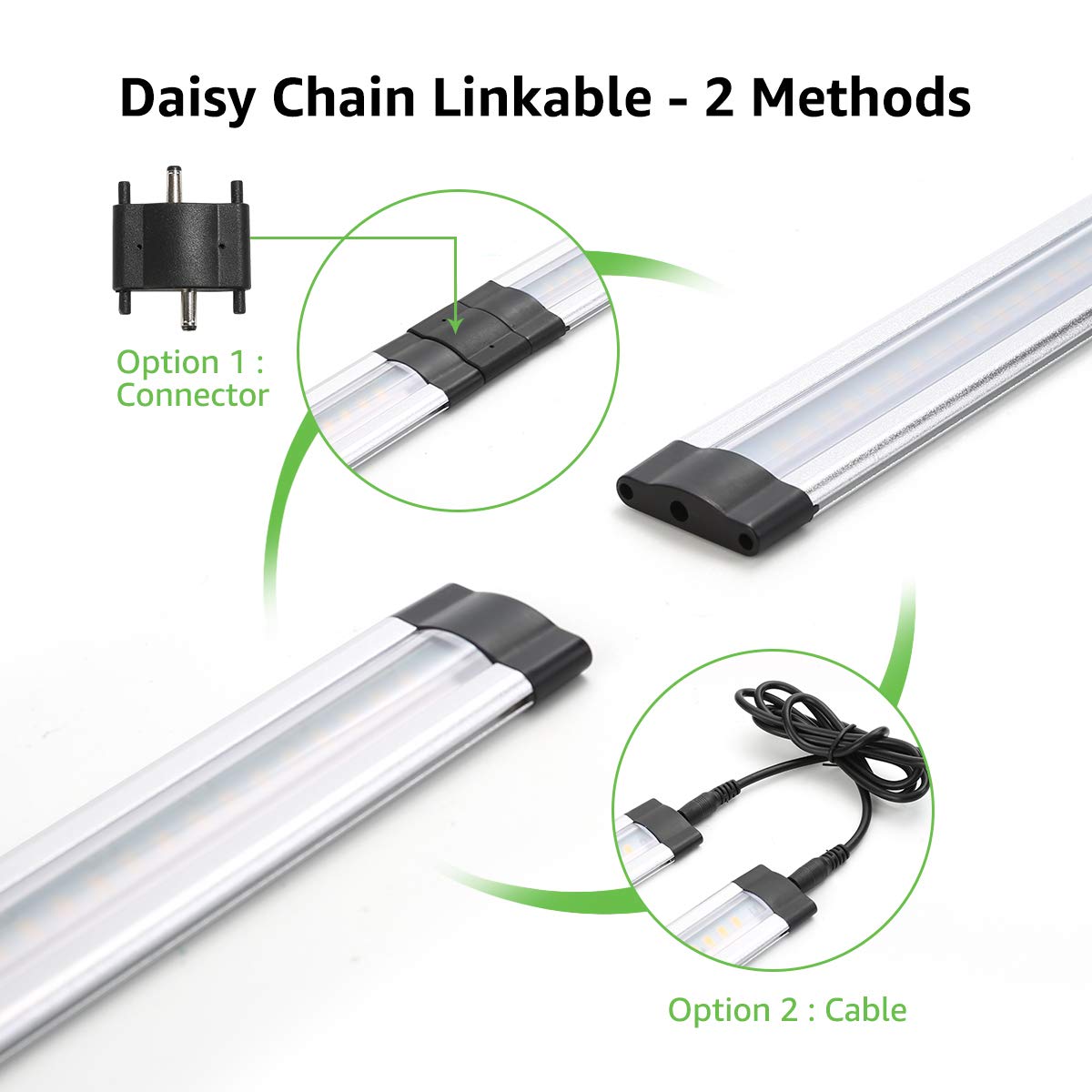 LE LED Under Cabinet Lighting Plug in Kitchen Under Counter Lights, Linkable Touch Dimmable 6 pcs 12 inches Light Bars, 24W 1800lm 3000K Warm White 12V Undermount Lighting for Cupboard, Shelf, Closet