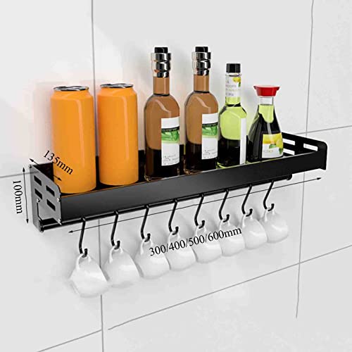 YEAPA Spice Rack with Hook Pot and Pan Hanger Wall Mounted Kitchen Wall Storage Adhesive No Drilling Black Space Aluminum for Kitchen Cabinet Door,50cm (Size : 30cm)