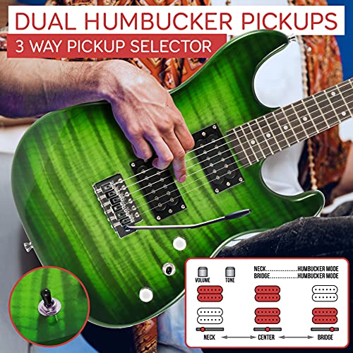 Pyle Electric Guitar Kit with Amp, Full Size Instrument with Humbucker Pickups, Guitarra Electrica Amplifier and Beginner Bundle Accessories, 39" Legacy Green