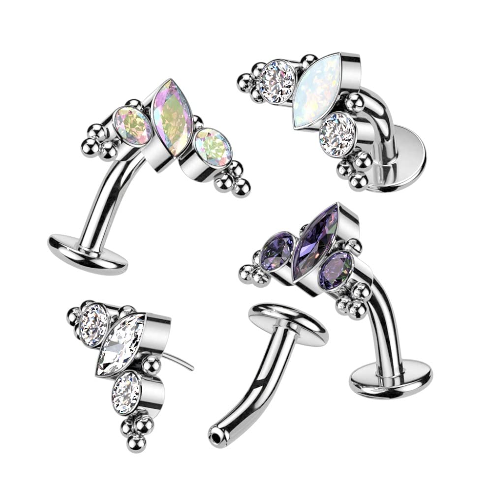 Pierced Owl 14GA F136 Implant Grade Titanium Threadless Convex Base CZ Crystal Marquise and Ball Clusters Floating Belly Button Ring (Clear)