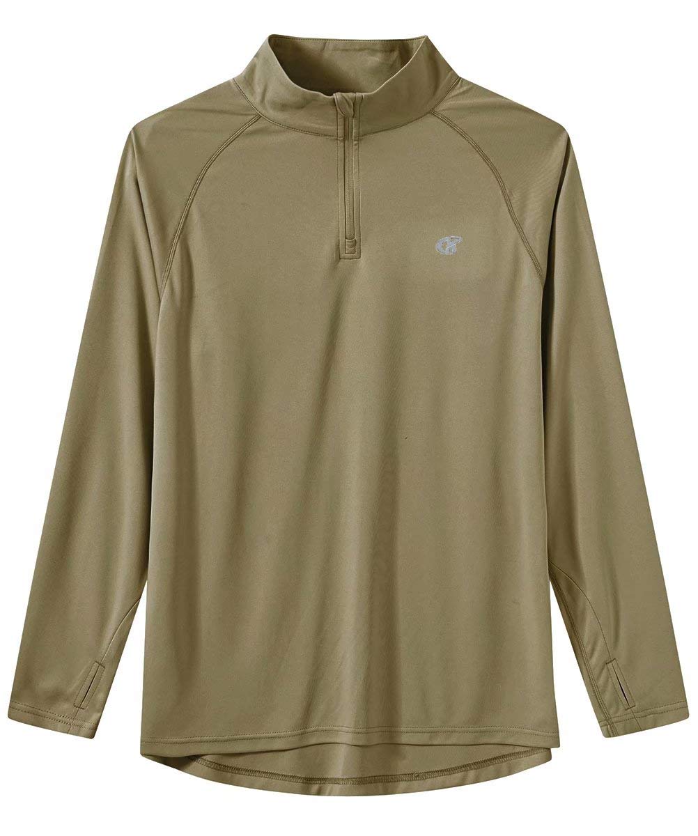 Mens Outdoor Athletic Shirts UPF 50+ UV Sun Protection Long Sleeve T-Shirt Khaki Large