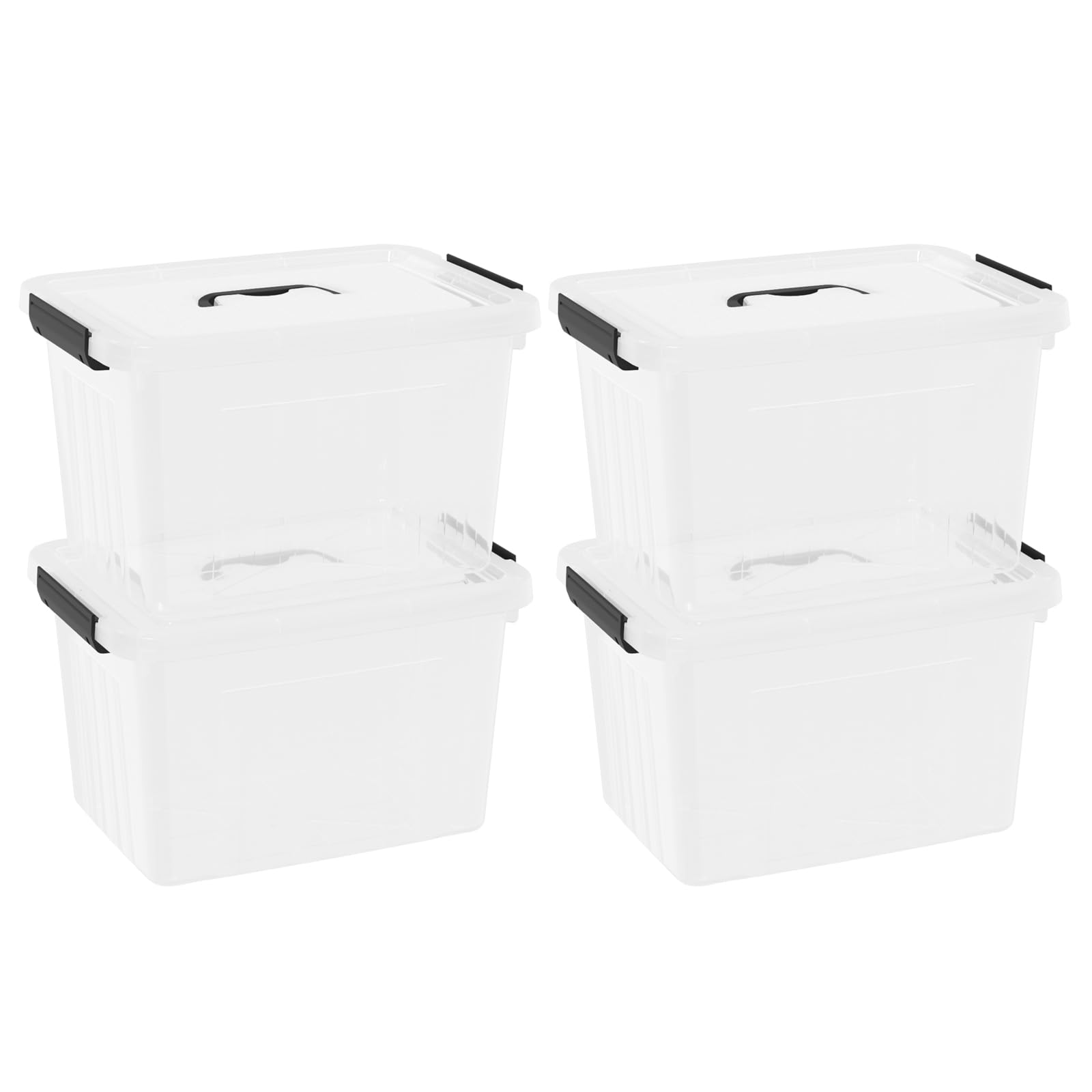 Nesmilers 4-pack 20 L Plastic Latching Boxes Totes, Clear Storage Bins with Lids/handles