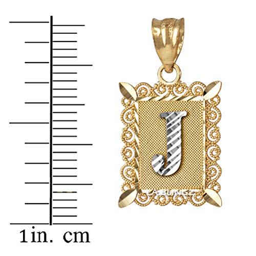 LA BLINGZ 10K Yellow Gold Filigree Alphabet Initial Letter J DC Pendant (S/L) (Small)