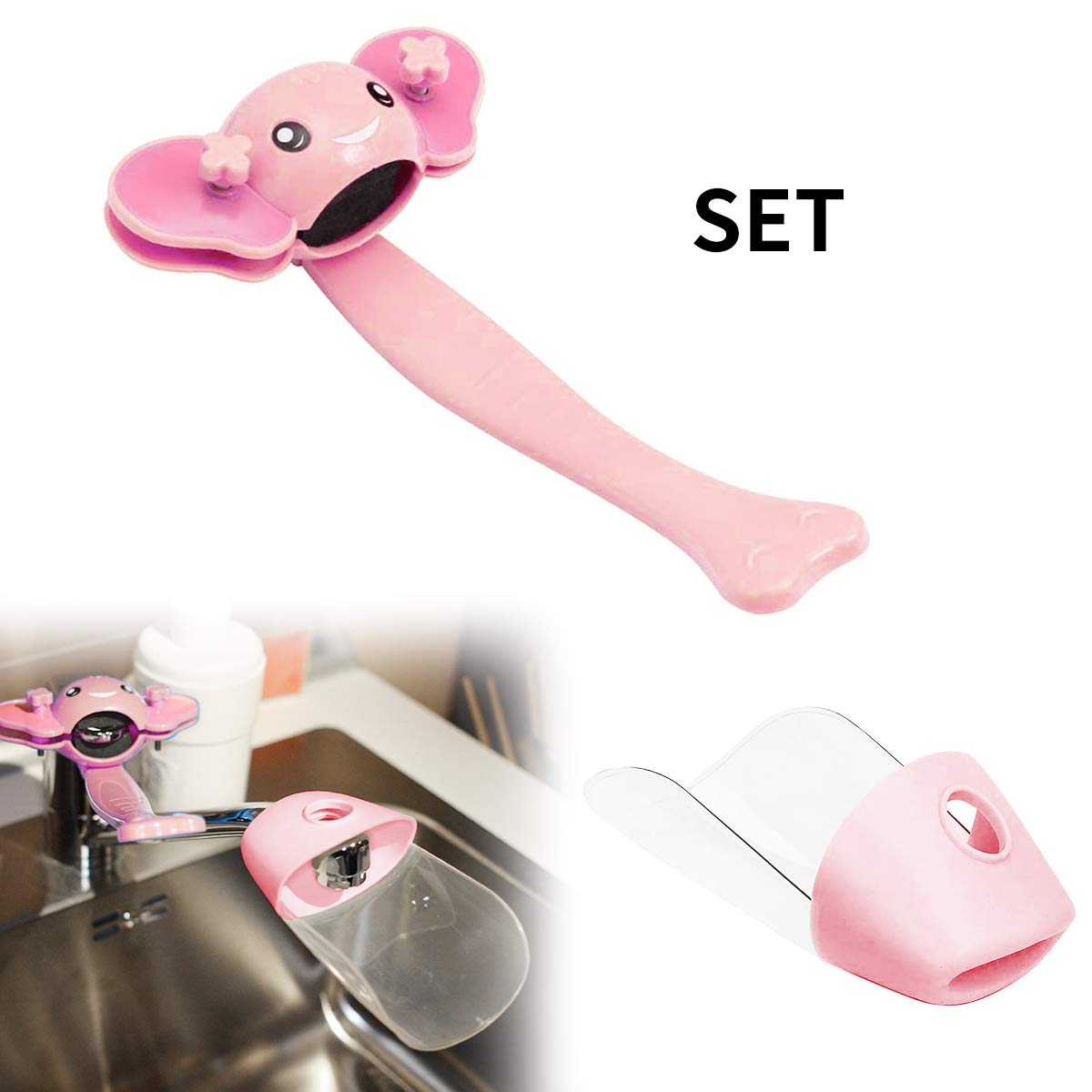 LUOYA Faucet Handle Extender+Faucet Extension Faucet Guide Sink Extender Set,A Safe Convenient Faucet to Make Washing Hands Attachment and Let Hand Washing in Children More Intersting