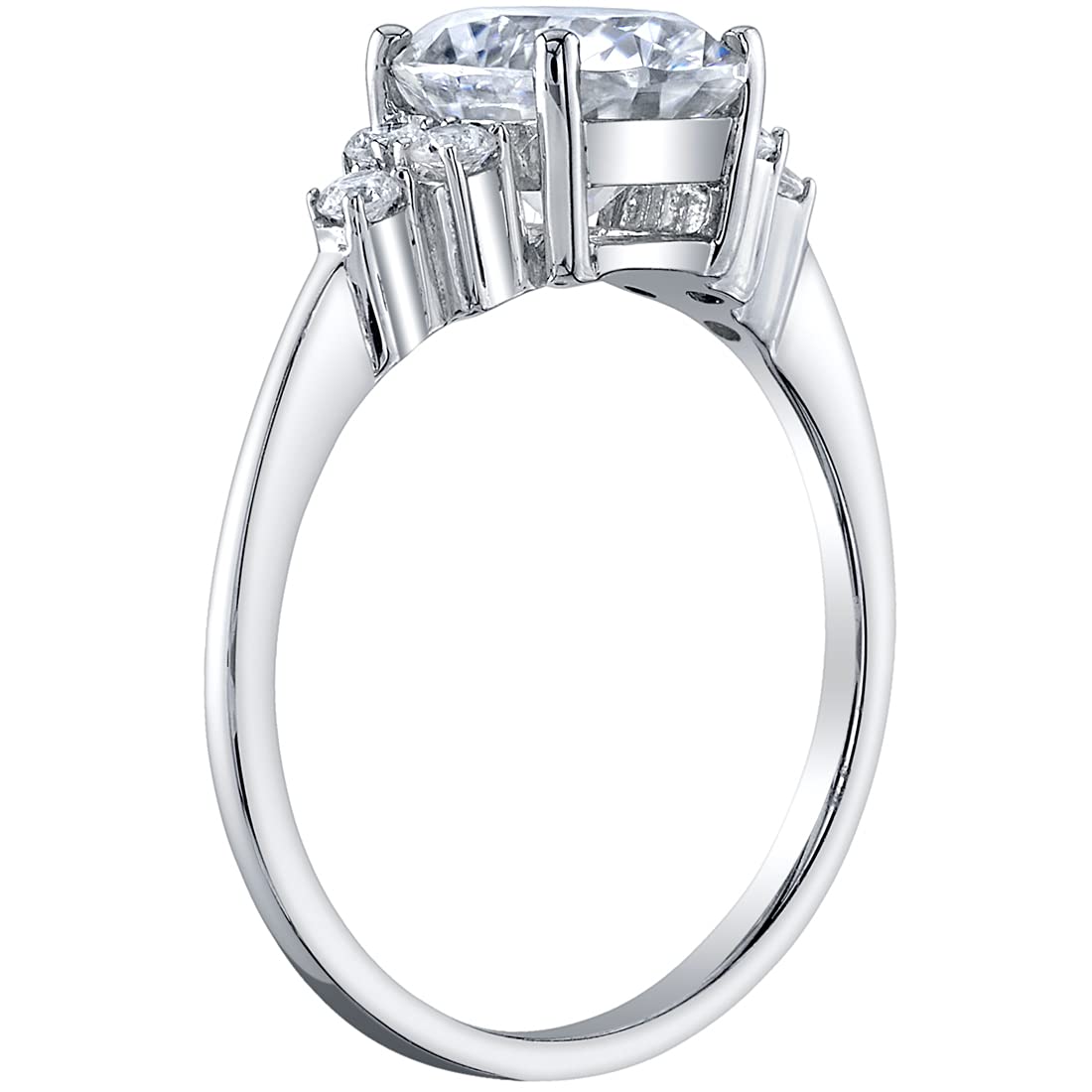 PEORA Moissanite Oval Cut Engagement Ring and Wedding Band Bridal Set in Sterling Silver, 2 Carat Center, DE Color, VVS Clarity, Size 9.5