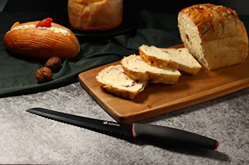 Sunmei Bread Knife-8 Inch Stainless Steel Serrated Knife, Serrated Bread Knife for Homemade Bread, With Non-slip Handle (Black)