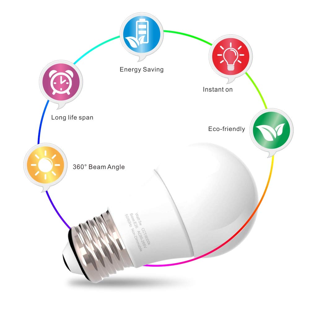 Lifeholder LED Refrigerator Light Bulbs, A15 5W 6000K Daylight Bulbs, E26 LED Bulb 120V 45W Equivalent Waterproof Fridge Bulbs, Energy Saving Bulbs for Home; Kitchen Lighting, Non-Dimmable (4 Packs)