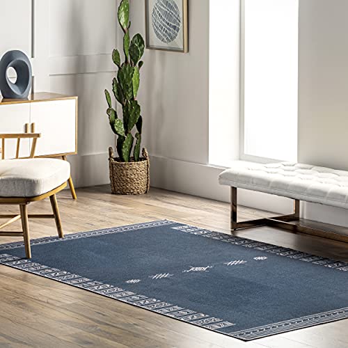 nuLOOM Arina Machine Washable Global Inspired Simplistic Tribal Ultra Thin Area Rug, 8' x 10', Navy