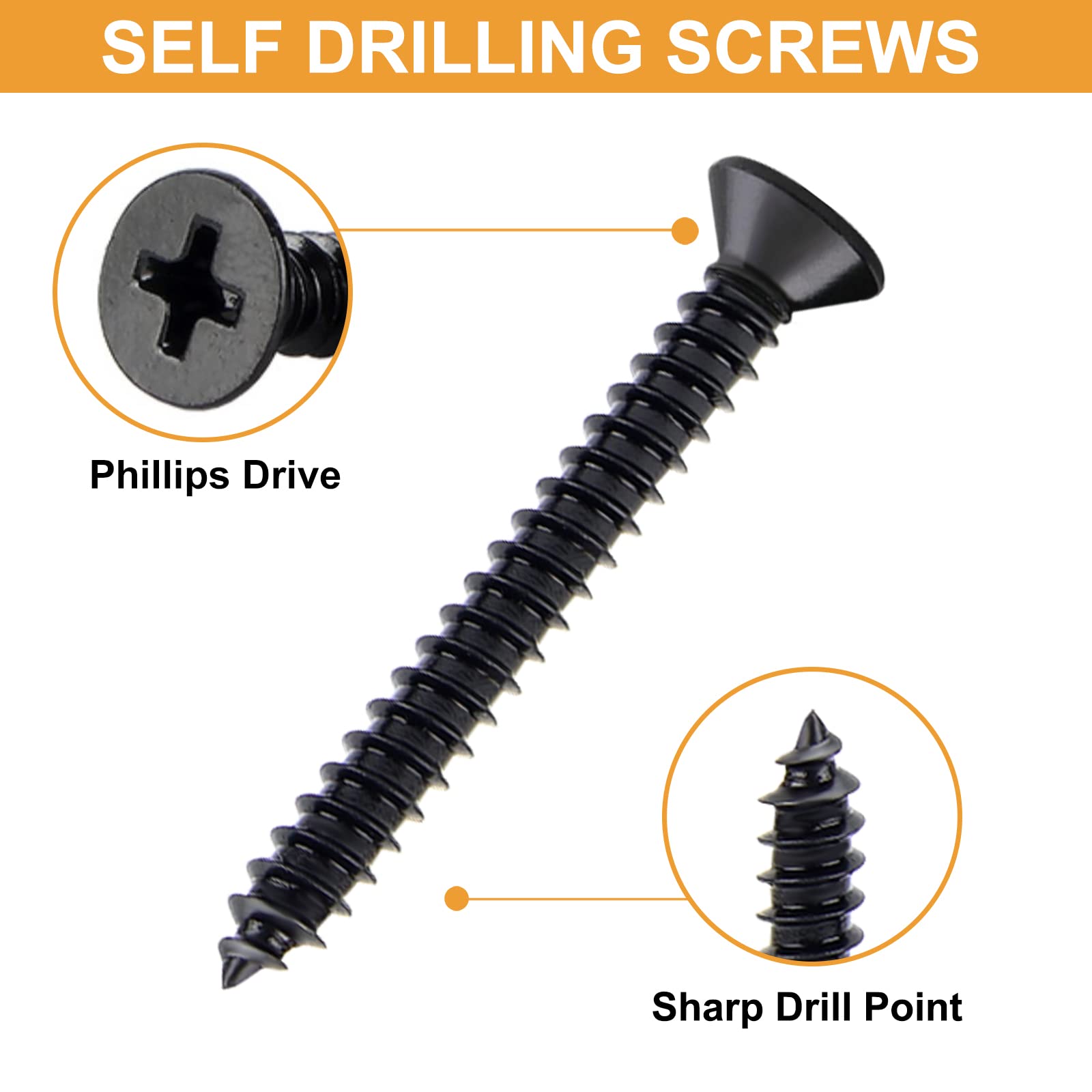 VIGRUE 265 Pcs #6 Wood Screws Black Oxide Coated Stainless Steel Flat Head Phillips Drywall Screw Assortment Kit, Self Tapping Screws Kit