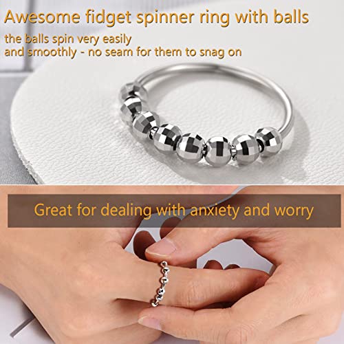 PROSILVER Sterling Silver Spinning Spinner Figet Ring Size 8 Fidget Rings For Anxiety Women Men Jewelry