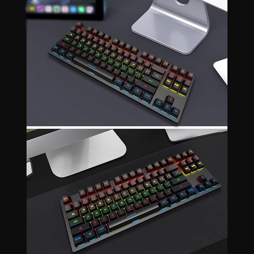 unband Mechanical Keyboard 87 Key 2-Color Injection Green Axis RGB Backlight USB Wired Keyboard Ergonomic for Office Or Gaming (Color : Pink)