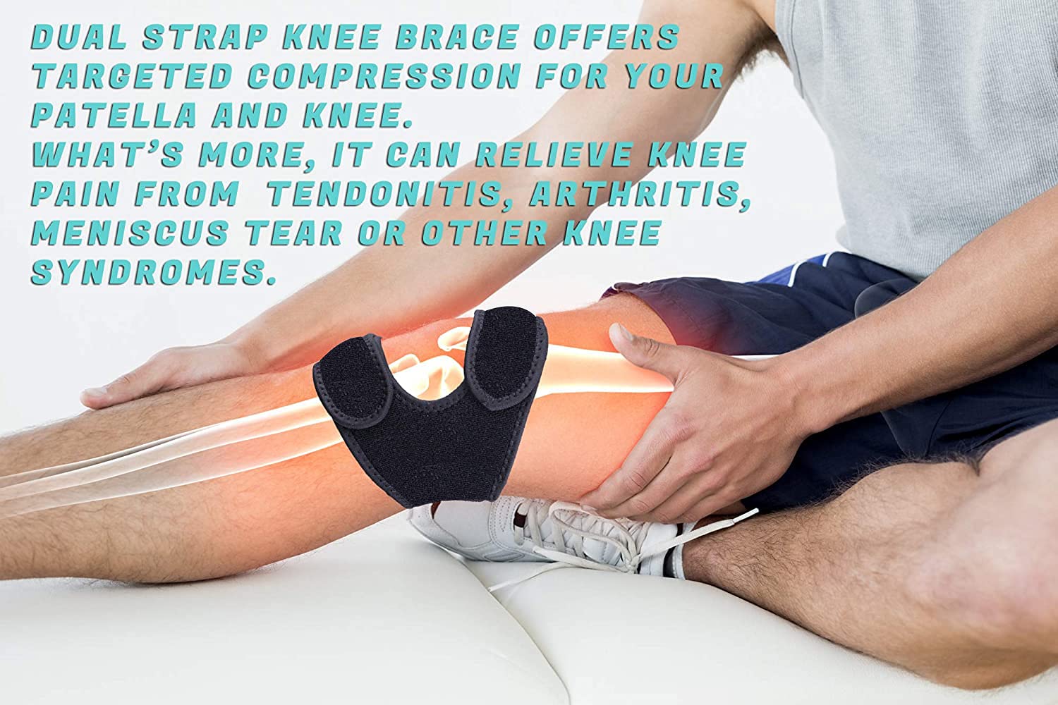 Patellar Tendon Support Strap (Large), Knee Pain Relief Adjustable Neoprene Knee Strap for Running, Arthritis, Jumper, Tennis Injury Recovery
