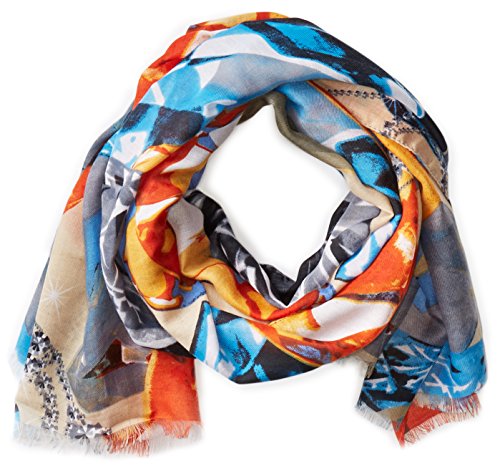 La Fiorentina Women's Gem and Skull Fringe Scarf, Orange/Multi, One Size