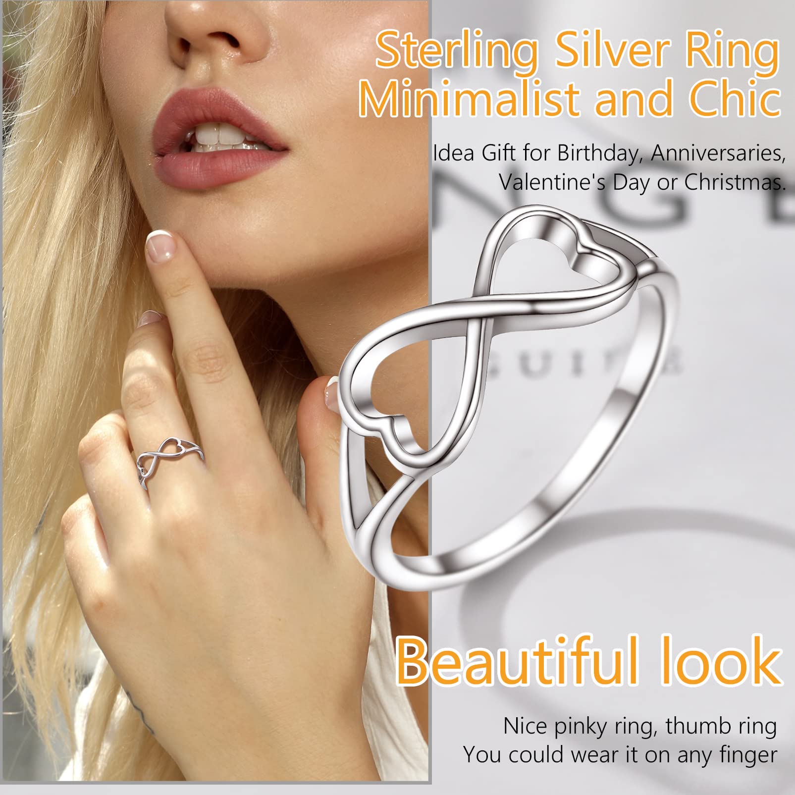 PROSILVER Wedding Band Infinity Heart Knot Ring Sterling Silver Dainty Sister Womans Rings Size 9