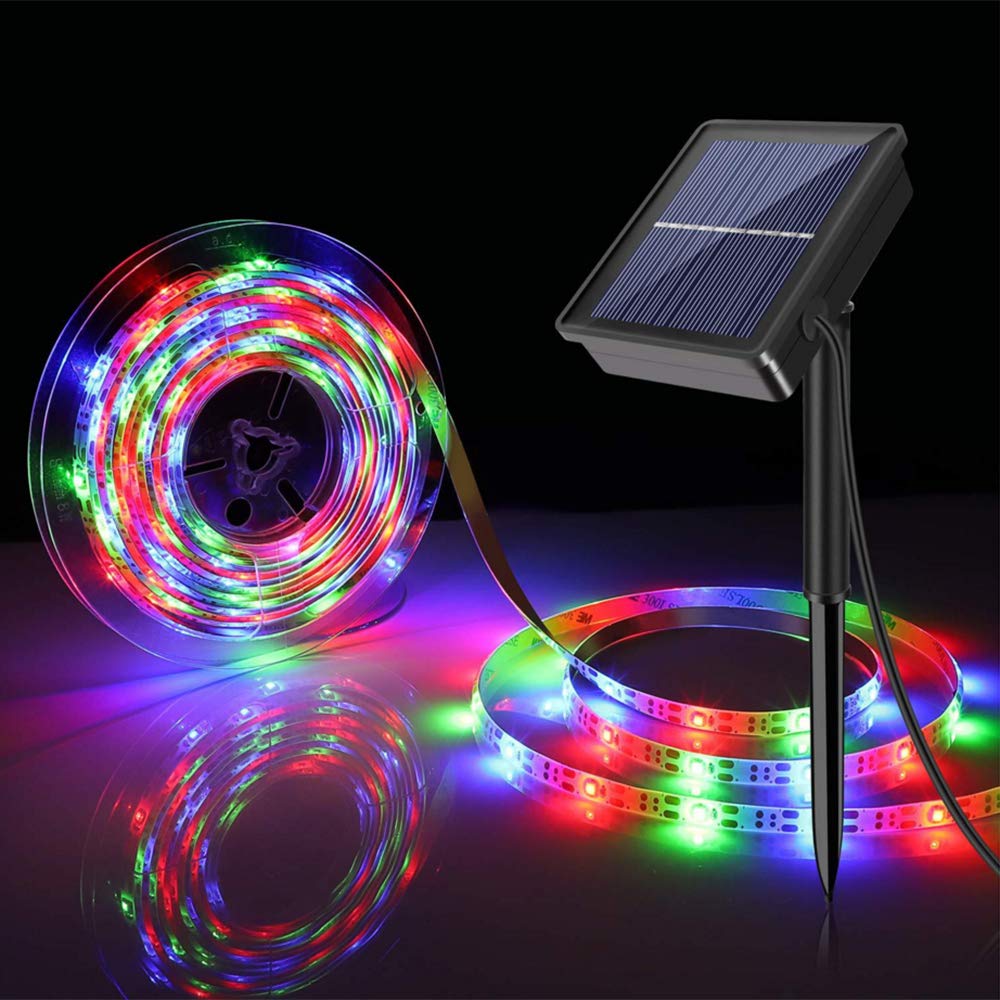 LOGUIDE Solar Strip Lights, 180 LED 9.8ft Strip Lights Solar Powered 8 Lighting Modes Waterproof Outdoor Light for Terrace, Garden, Home, Wedding, Courtyard (Multicolor)
