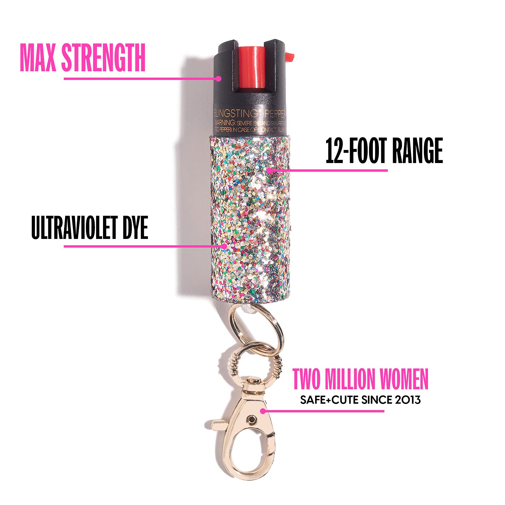 Pepper Spray Maximum Strength, UV Dye, Self Defense Weapon for Women, Purse Safety Essential, Car Keychain Accessories, Sparkly Glitter, 4 Pack