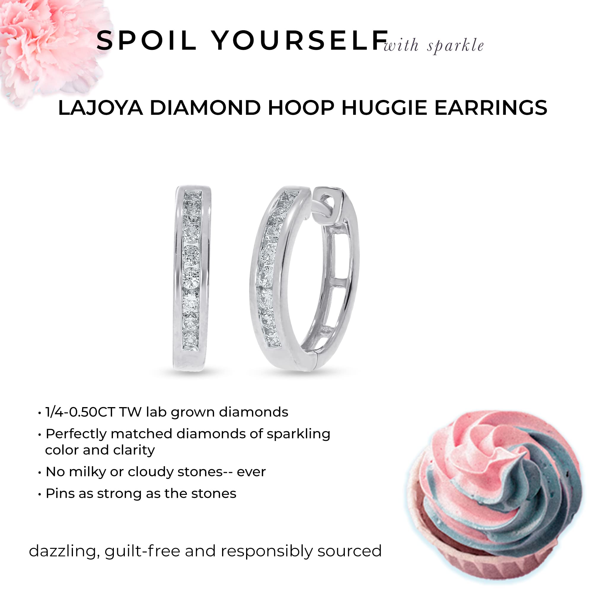 La Joya 1/4 CT Lab Grown Diamond Hoop Earrings for Women | Real 925 Sterling Silver Diamond Huggies Earrings for Women | Ideal Gift also as Diamond Hoop Earrings for Men
