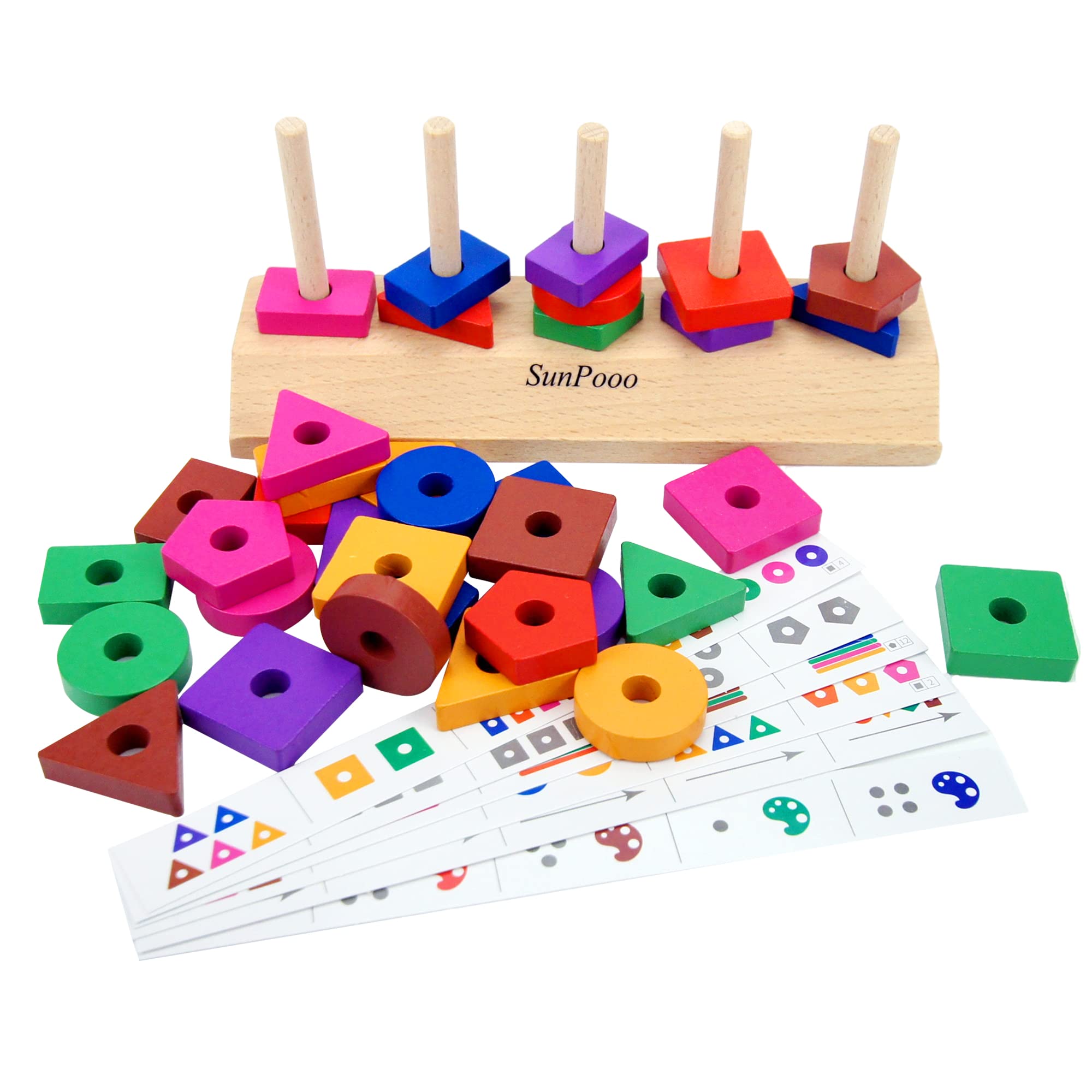 SunPooo Montessori Toys for Children Ages 3 Shape Classification and Color Stacking Blocks Learning and Education Wooden Classification Toys Preschool Learning Toys