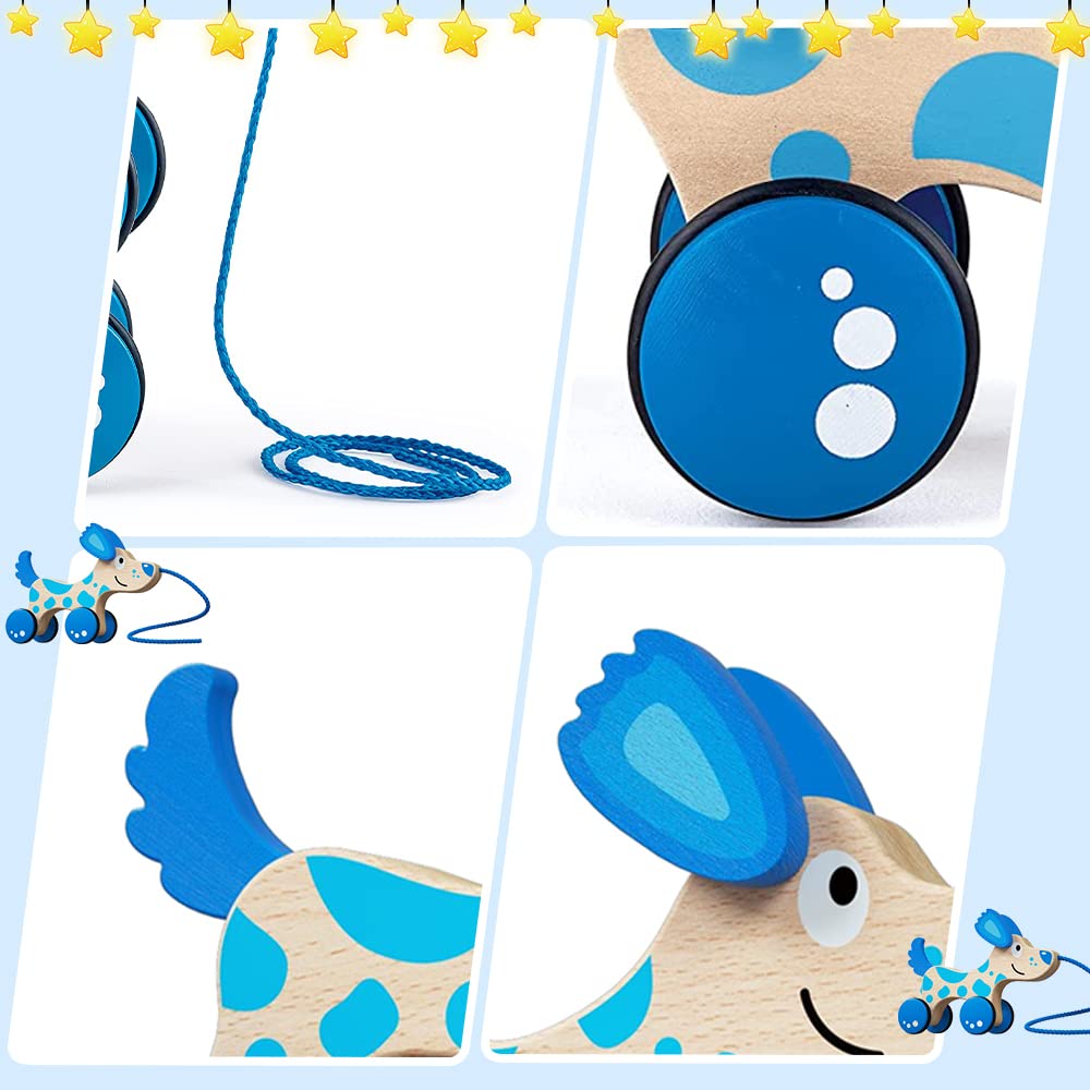 Toddler Pull Toy Classic Pull String Wooden Toy Slinky Dog Pull Toy with Wheels for Improves Your Toddlers 1-3 Movement & Motor Skills Suitable for Children