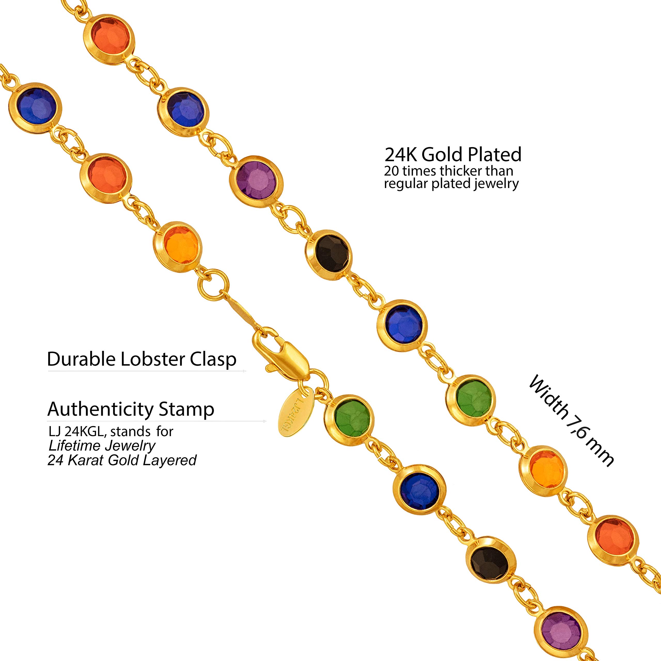 LIFETIME JEWELRY Multicolored Bead Chain Necklace for Women 24K Real Gold Plated (30 inches, Gold)