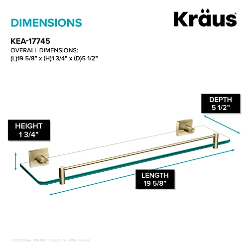 Kraus Ventus Glass Bathroom Shelf with Rail, Brushed Gold Finish, KEA-17745BG